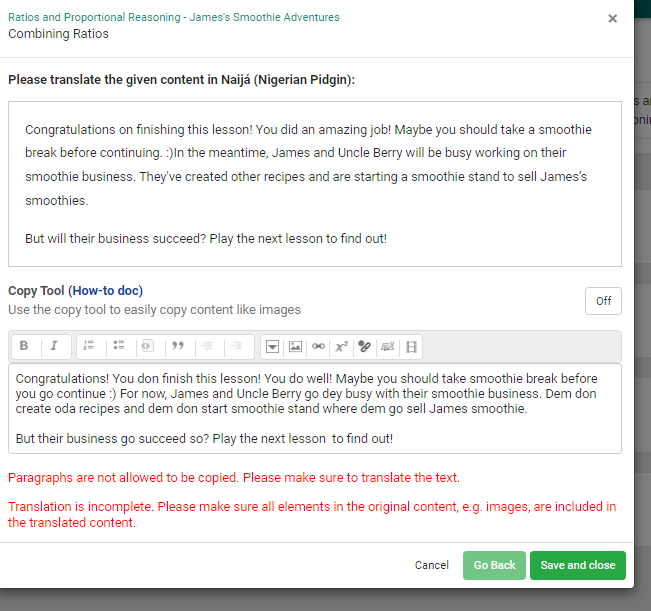 [BUG]: Error message when translation is submitted in the contributor's dashboard for Nigerian ...