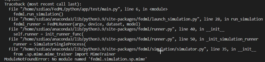 ModuleNotFoundError: No module named 'fedml.simulation.sp.mime' · Issue #591 · FedML-AI/FedML ...