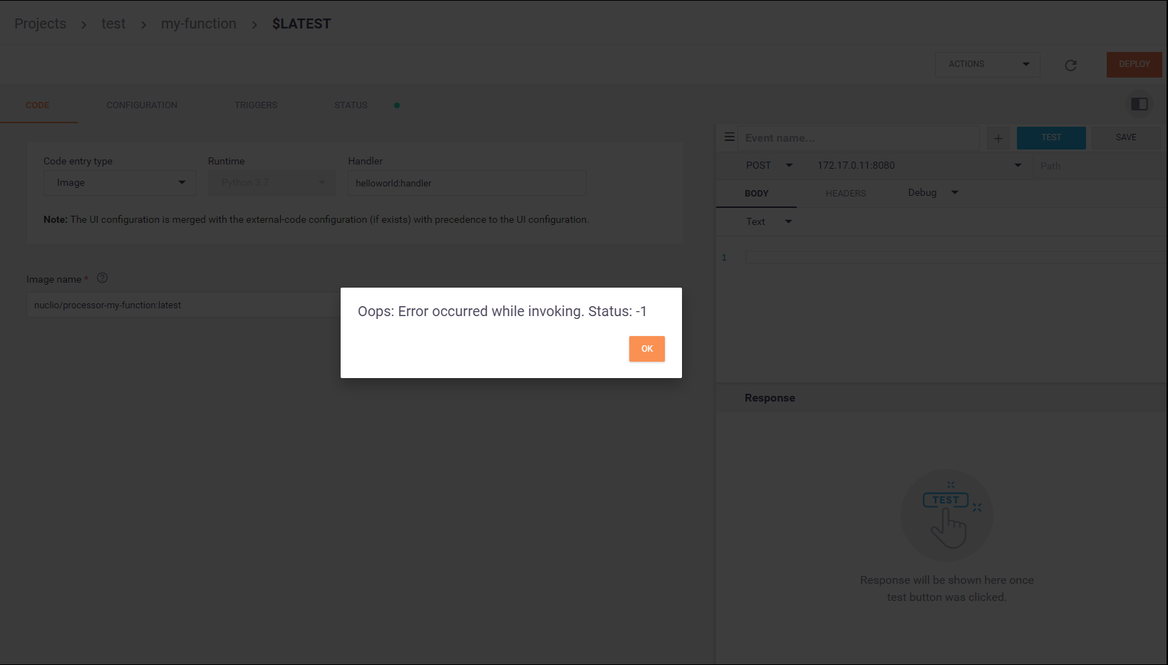 Testing Function In Nuclio Gui Not Working · Nuclio Nuclio · Discussion 