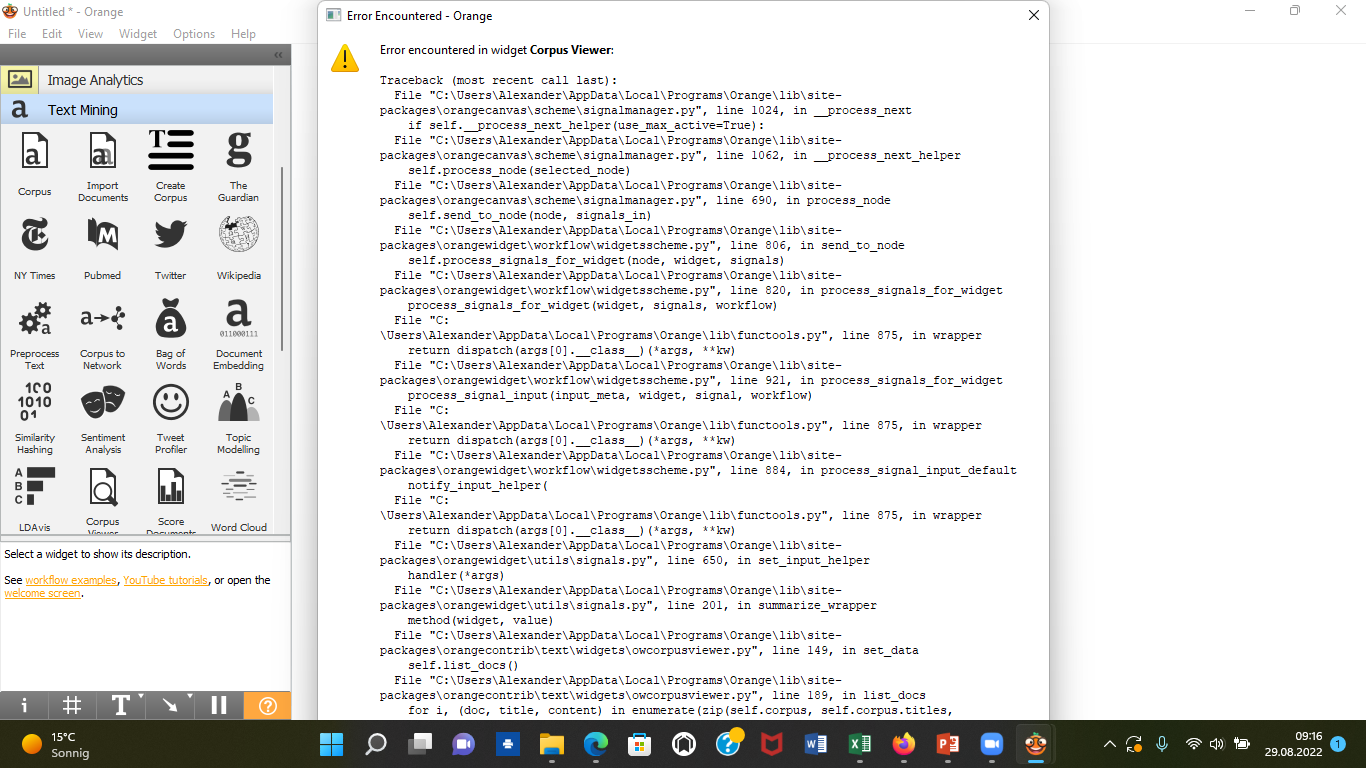 Corpus Widget Doesn`t Work · Issue 892 · Biolab Orange3 Text · Github