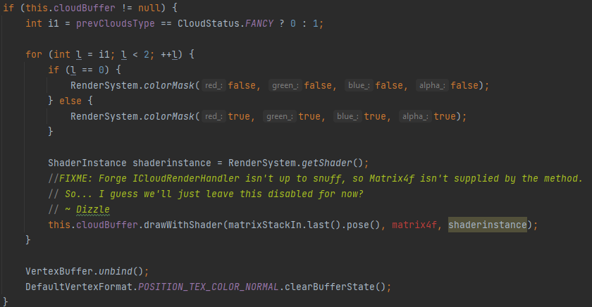 `ICloudRenderHandler` and `ISkyRenderHandler` are missing `Matrix4f` parameter in their ...
