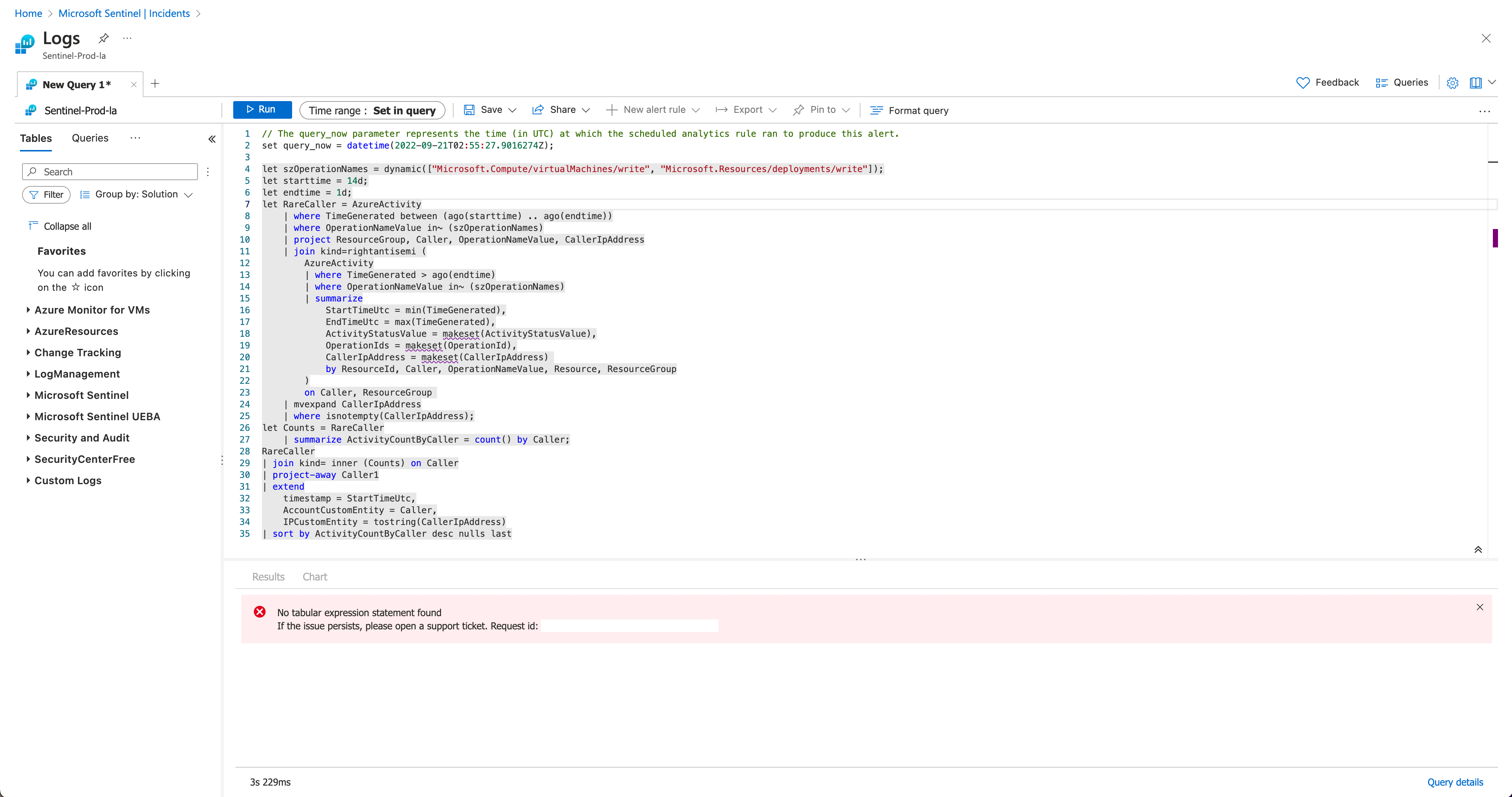 No tabular expression statement found - NewResourceGroupsDeployedTo.yaml - Suspicious Resource ...