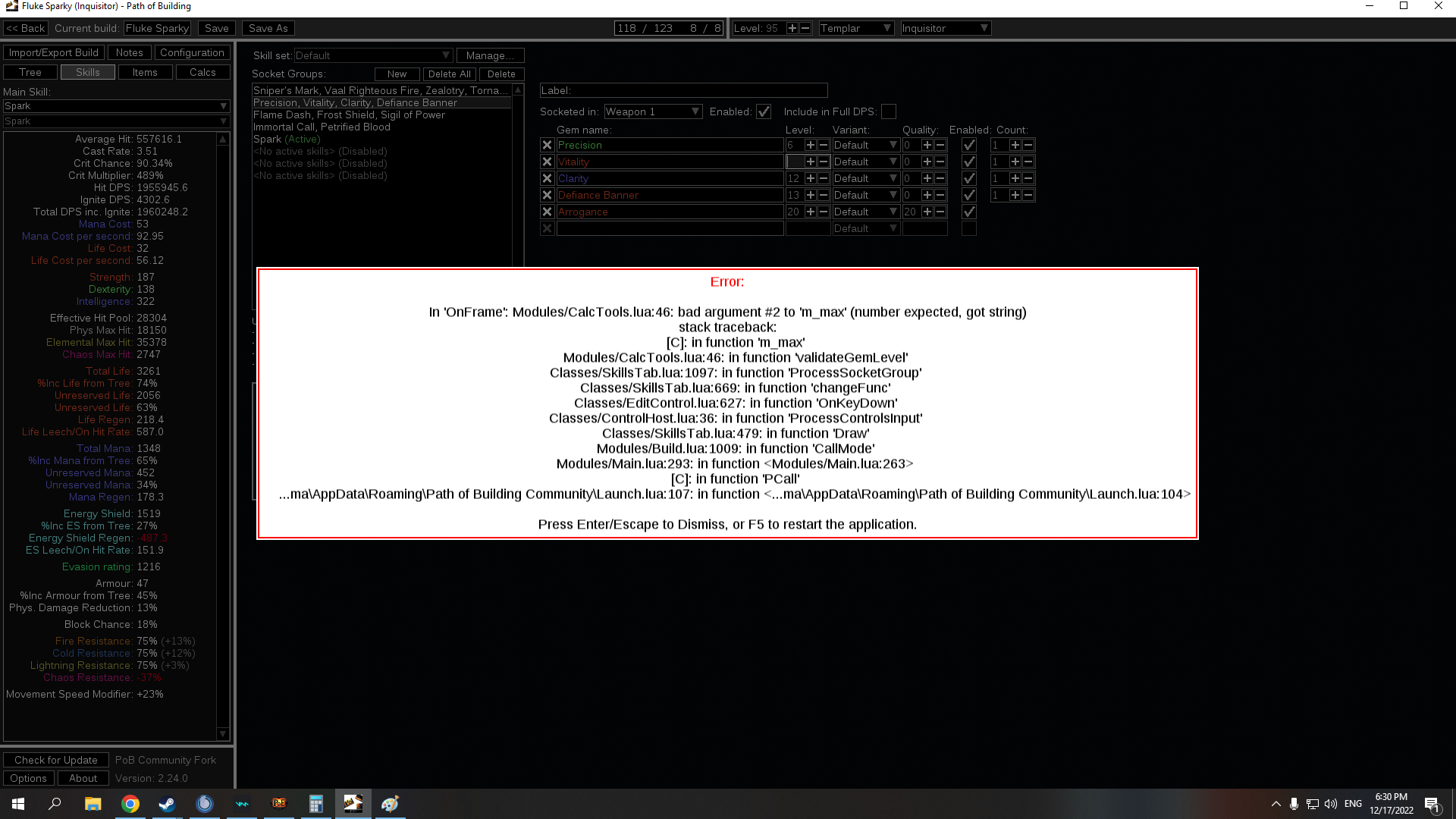 Crash when remove aura gem level · Issue #5393 · PathOfBuildingCommunity/PathOfBuilding · GitHub