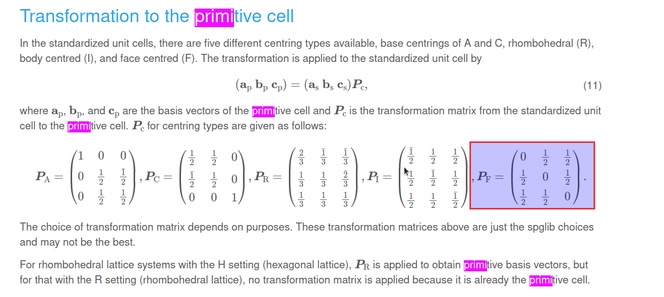 About the basis vectors of the primitive cell for space group 227 given ...