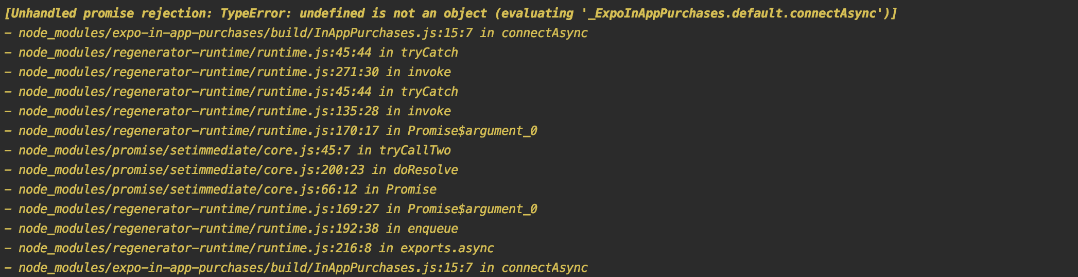 Expo In App Purchases Connectasync Undefined Is Not An Object Only Android · Issue 6673