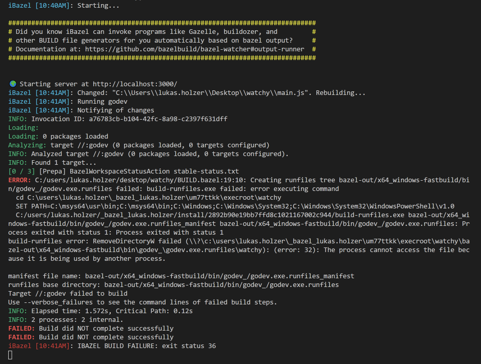 iBazel rebuild fails on Windows · Issue #463 · bazelbuild/bazel-watcher · GitHub
