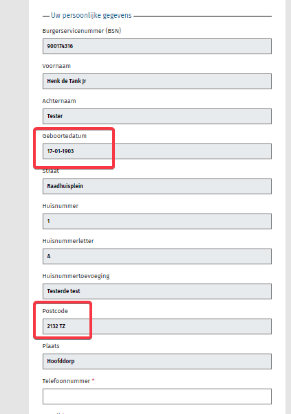 Sending forms with BSN-prefill in read-only fields for birthday and postcode fails with 'Call ...