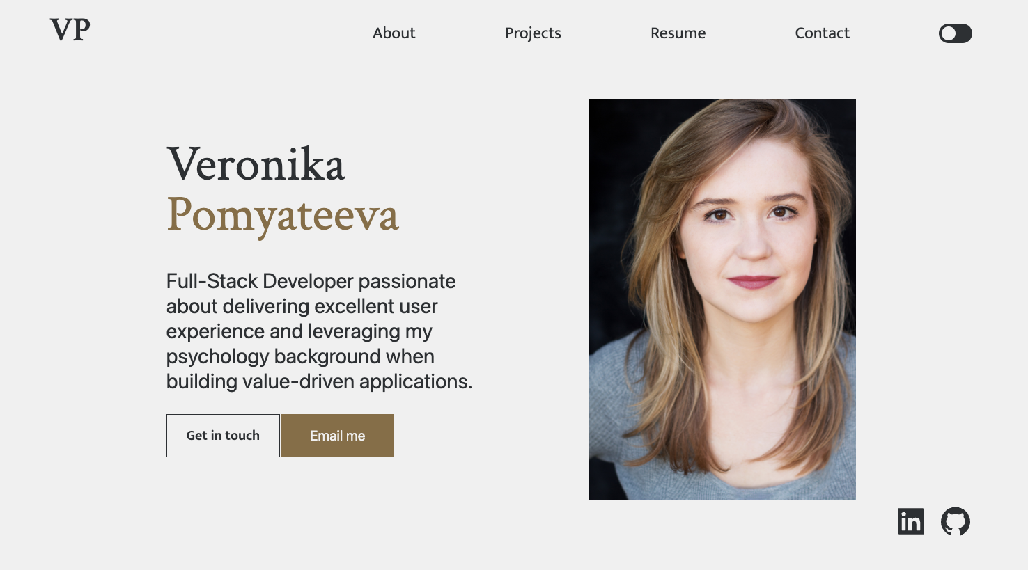 GitHub - veronika-pomy/Portfolio: Hi, check out my developer portfolio. Built with React.
