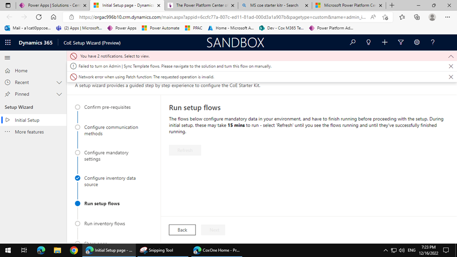 [CoE Starter Kit - BUG] COE Ste up Wizard issues - unable to turn on Admin_sync Template (Call ...