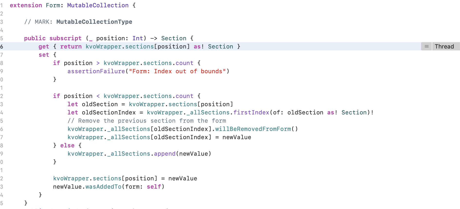 The app crashes when add new item to my custom tableview side default tableview in eureka ...