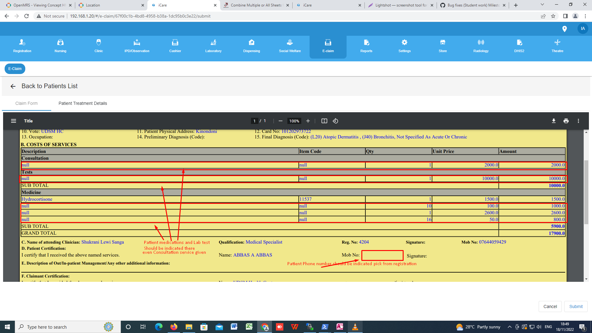 Fix bug: Services given to patient to appear in E-claim form · Issue #50 · udsm-dhis2-lab ...