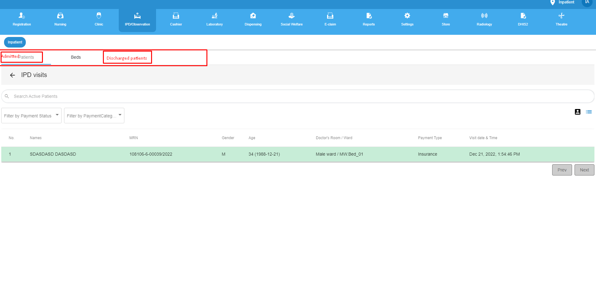 Add list of patient already discharged by introducing filter by date in IPD module · Issue #511 ...