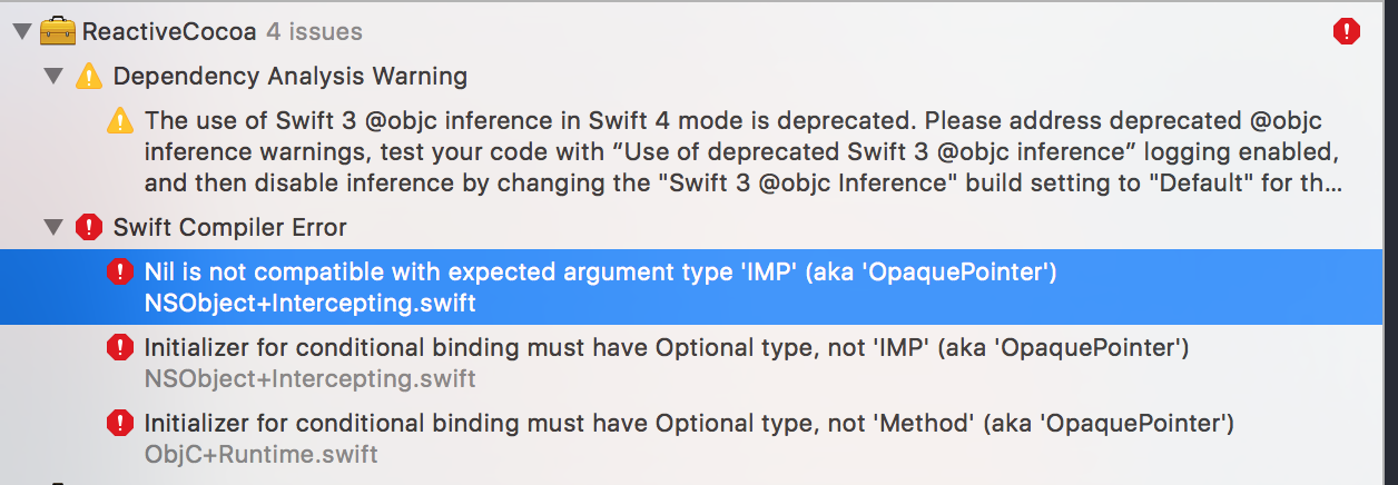Swift 4 migration issue: Nil is not compatible with expected argument type 'IMP' (aka ...