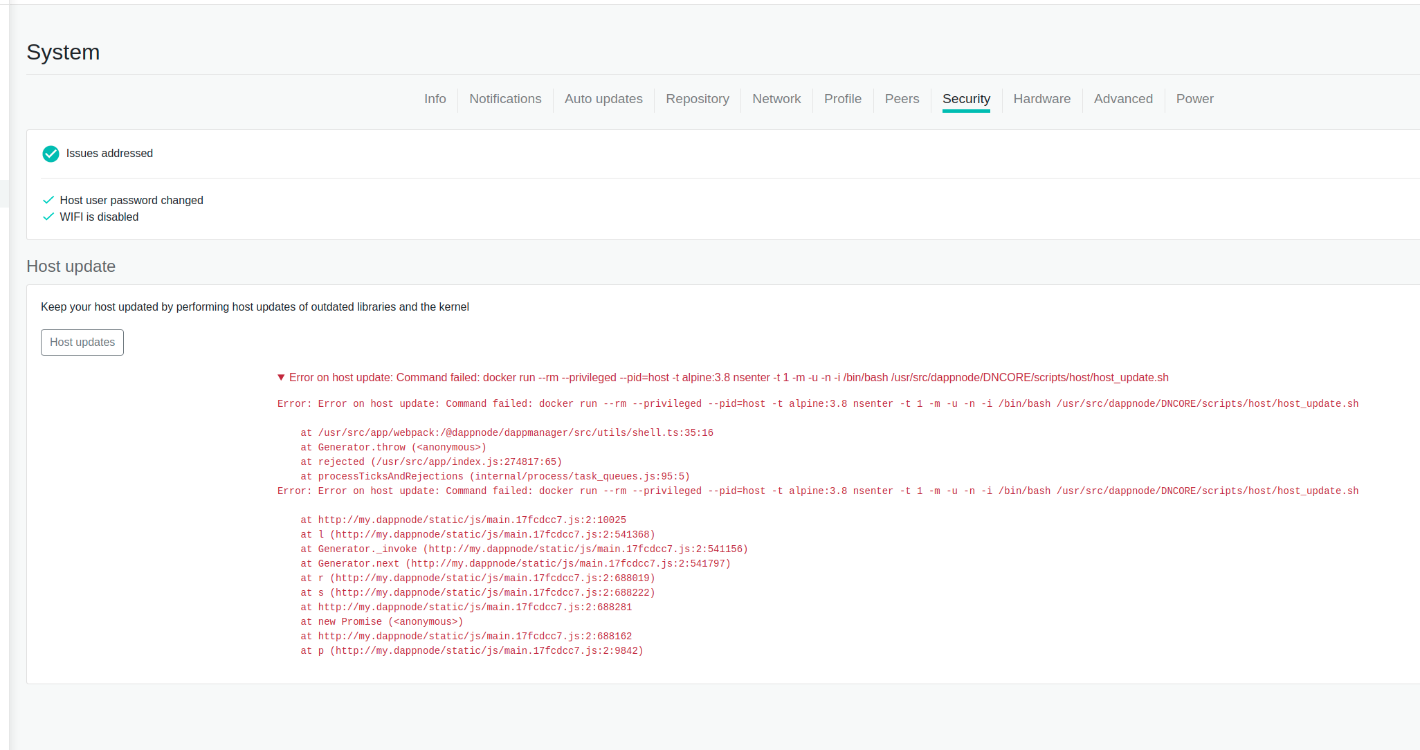 Error on host update: Command failed: docker run · Issue #1479 · dappnode/DNP_DAPPMANAGER · GitHub