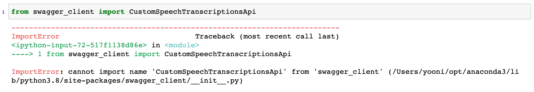 Attributeerror Module Swaggerclient Has No Attribute Customspeechtranscriptionsapi · Issue 