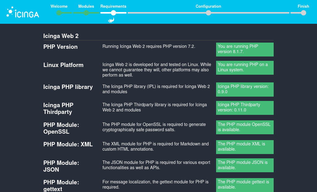 /icingaweb2/setup - Wizard - Step: Requirements - The directory /etc/icingaweb2 ist not writable ...
