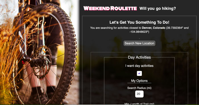 GitHub - mteachey/weekend-roulette: Files for an app that takes the ...