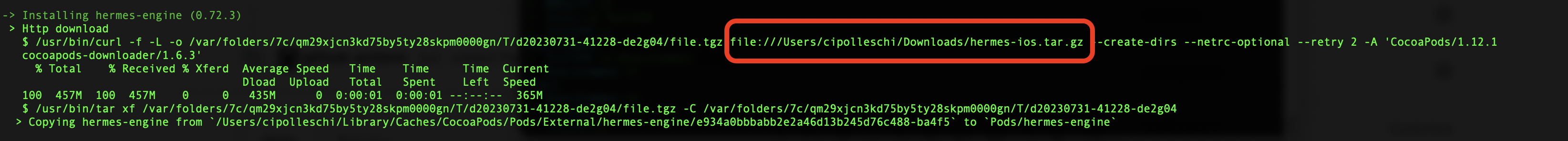 [iOS] Cannot use HERMES_ENGINE_TARBALL_PATH with pod install in 0.72.3 · Issue #38689 · facebook ...