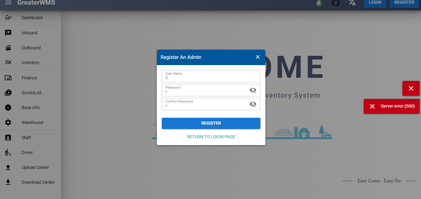 Server Error (500) on registering new user · Issue #243 · GreaterWMS/GreaterWMS · GitHub