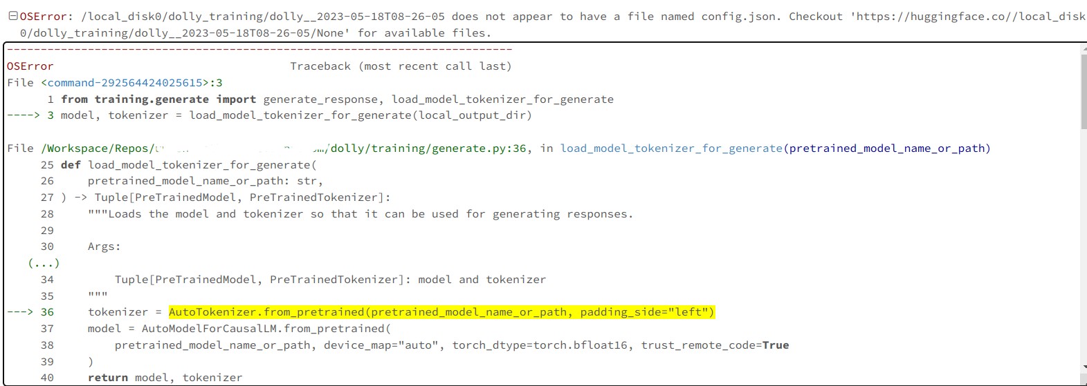 OSError: does not appear to have a file named config.json. · Issue #175 · databrickslabs/dolly ...