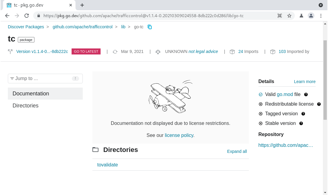x/pkgsite: apache/trafficcontrol license is not recognized · Issue #44968 · golang/go · GitHub