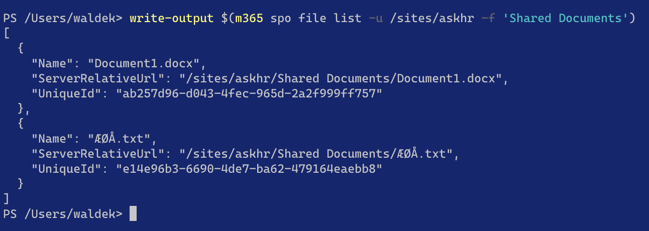 pnp/cli m365 spo from Powershell looses encoding · Issue #3192 · pnp/cli-microsoft365 · GitHub