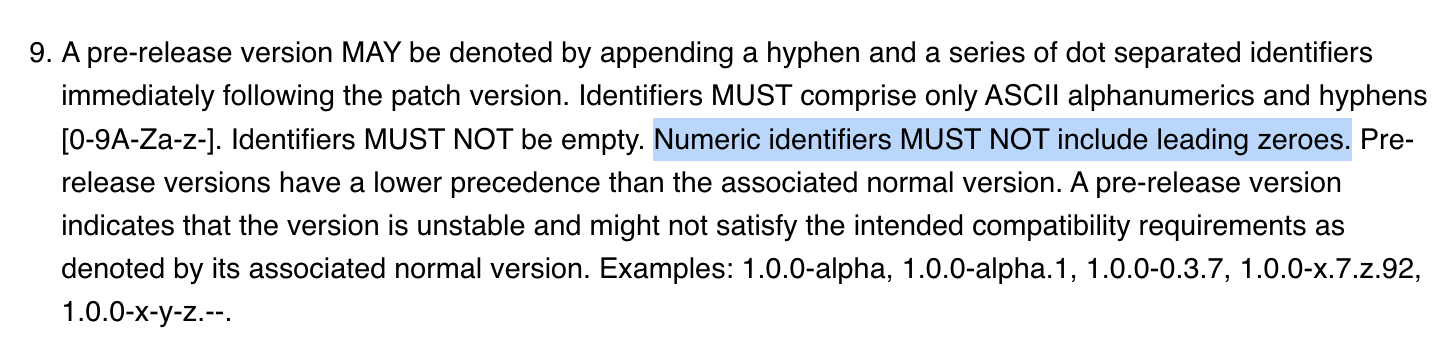 Bug report: publish next build breaks when the commit hash has a leading zero and consists of ...