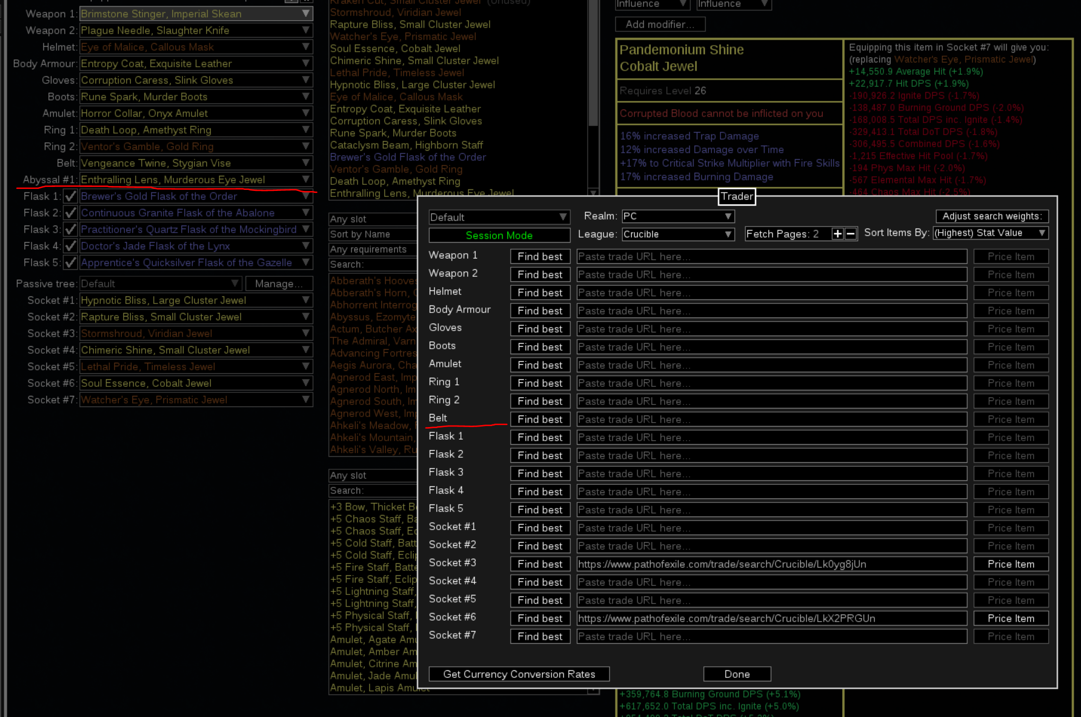 When using "Trade for these items" function, Abyssal jewel in stygian belt is skipped from ...