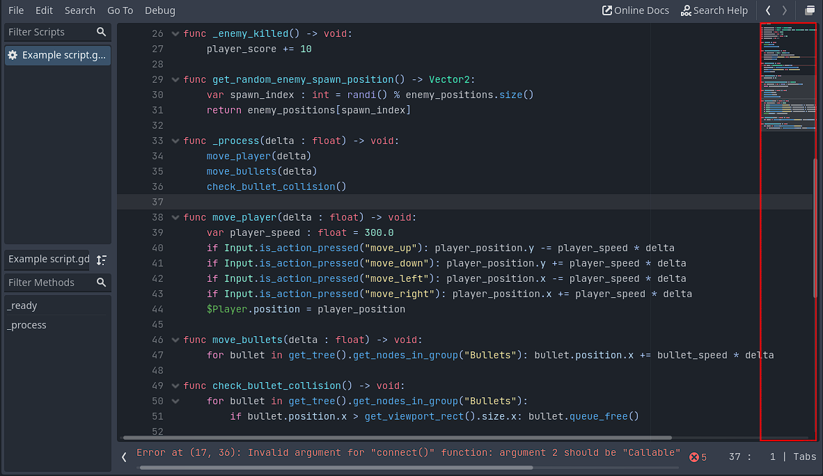 Improve code readability when code is under the code editor minimap · Issue #7215 · godotengine ...