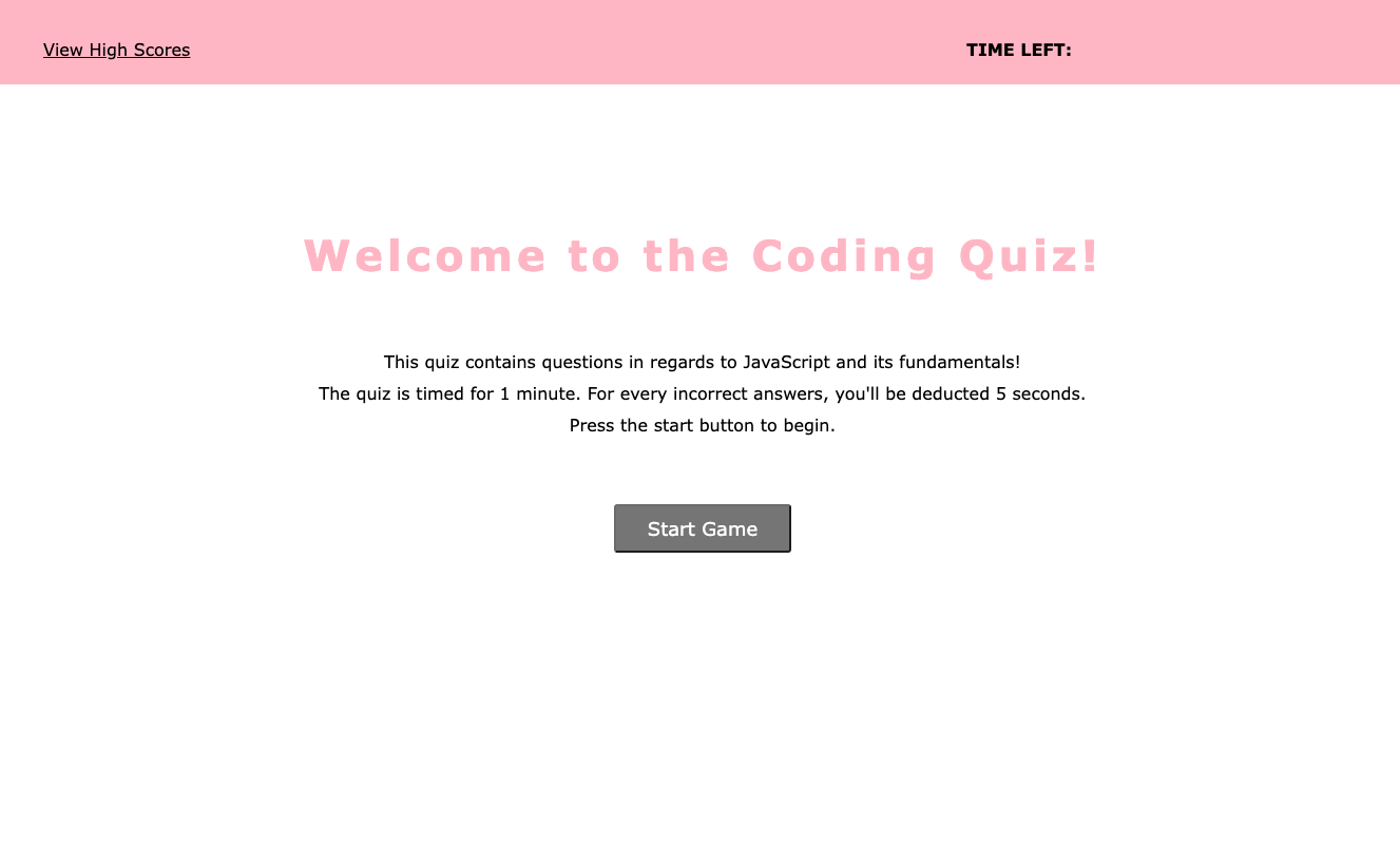 Github Dianaanguyen Coding Quiz This Application Presents A Code