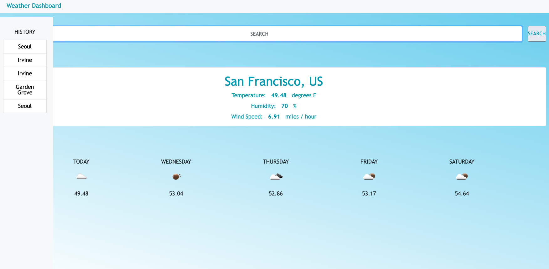 GitHub - dianaanguyen/weather: This application is a weather dashboard, where user inputs the ...