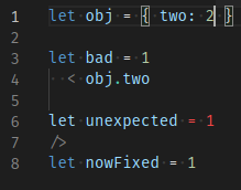 [JavaScript] Tokenization breaks when new line starts with less-than operator · Issue #904 ...