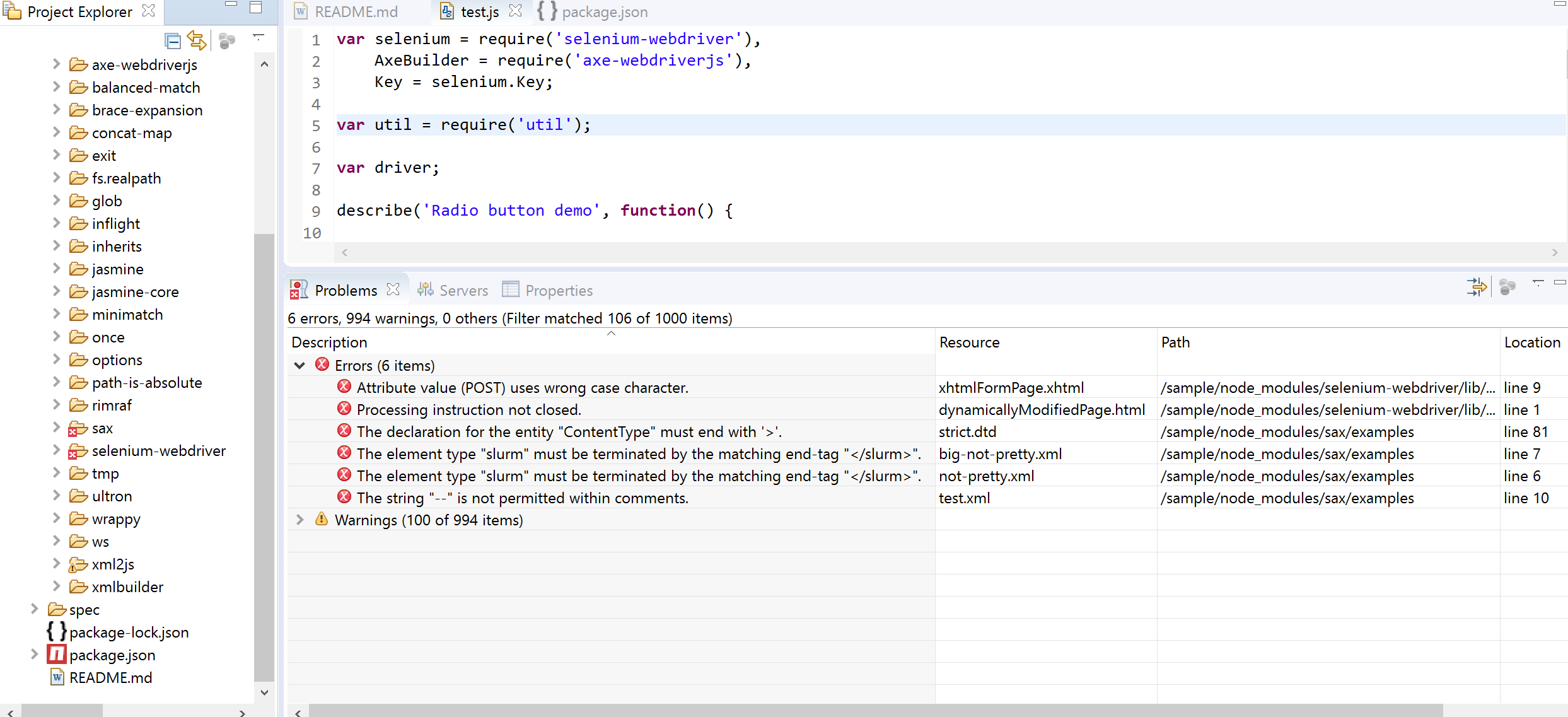 Error in the node_modules folder · Issue #3 · marcysutton/axe-webdriverjs-demo · GitHub