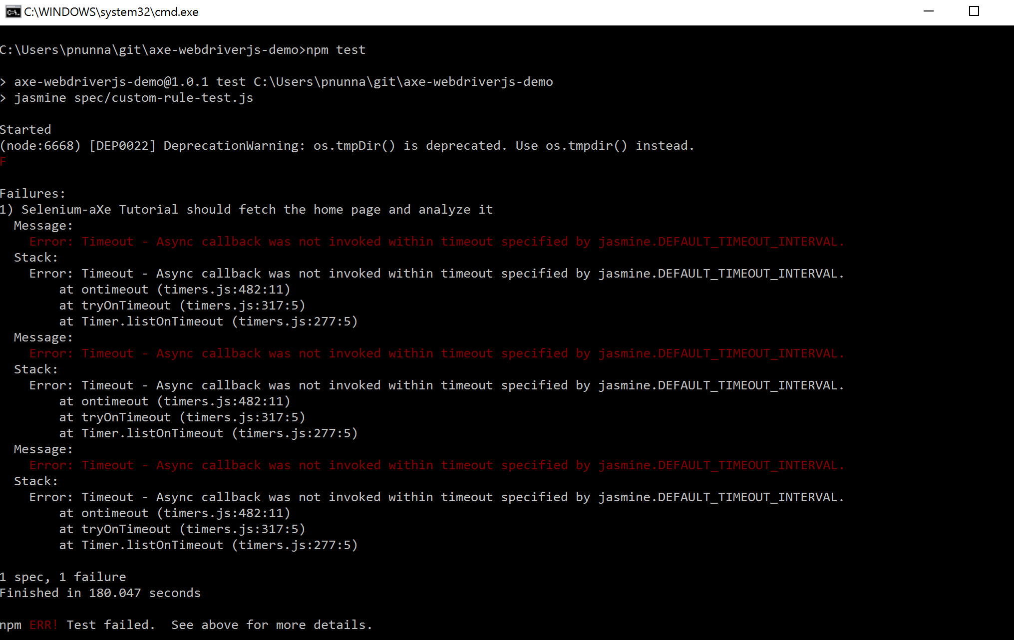 Error in the node_modules folder · Issue #3 · marcysutton/axe-webdriverjs-demo · GitHub