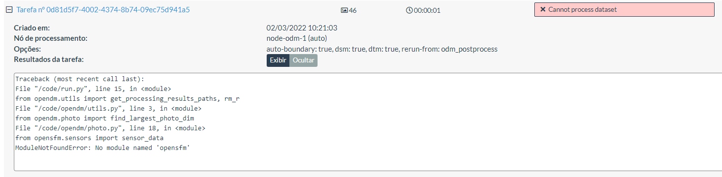 Cannot process dataset · Issue #1150 · OpenDroneMap/WebODM · GitHub