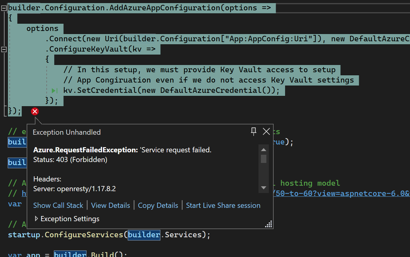 Getting Auth errors when trying to debug locally in Visual Studio ...