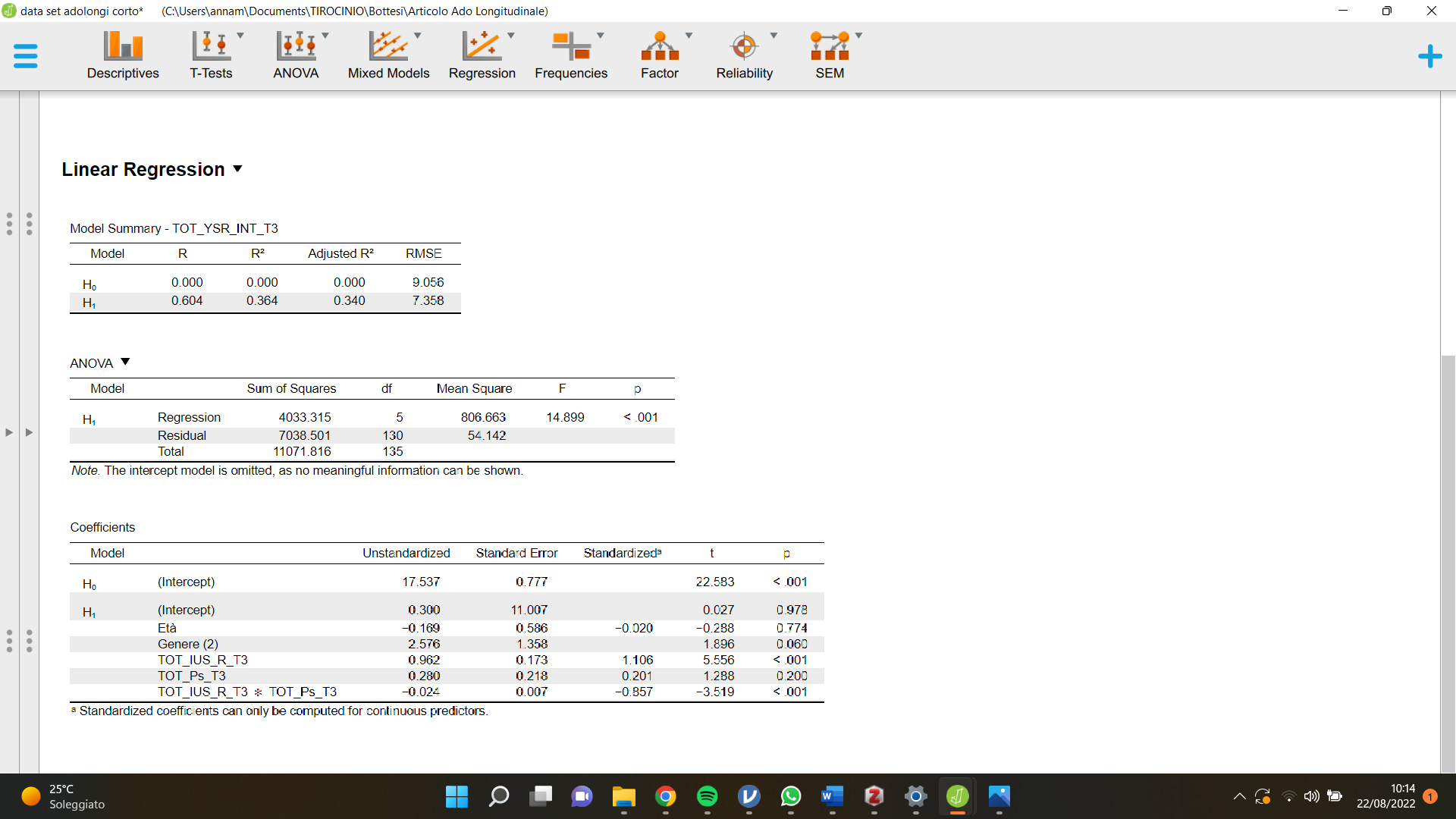 Bug Linear Regression Outputs Standardized Coefficient Equal To 1 · Issue 1805 · Jasp Stats