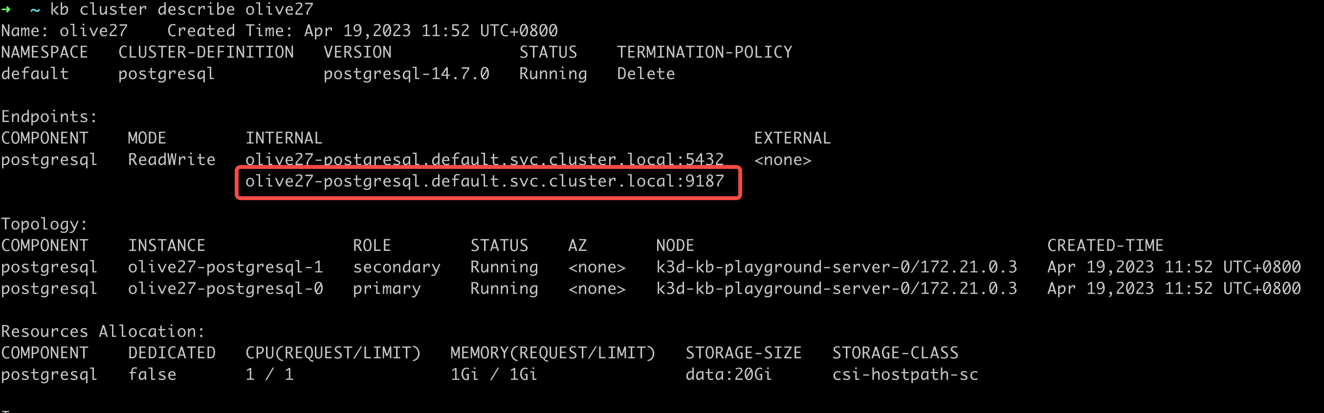 [BUG] endpoints of postgresql is incorrect · Issue #2715 · apecloud/kubeblocks · GitHub