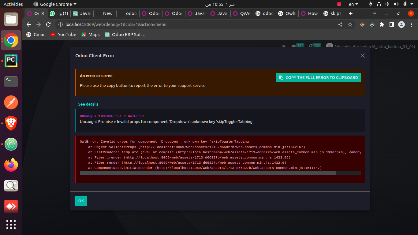 OwlError: Invalid props for component 'Dropdown': unknown key 'skipTogglerTabbing' · Issue ...