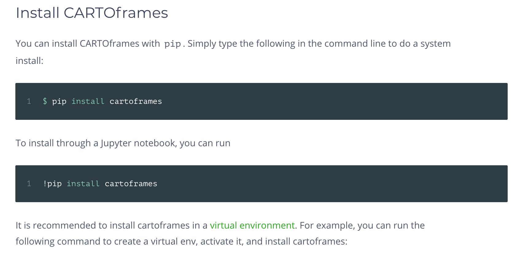 Wrong installation instructions for CARTOframes v1.0b1 · Issue #959 · CartoDB/cartoframes · GitHub