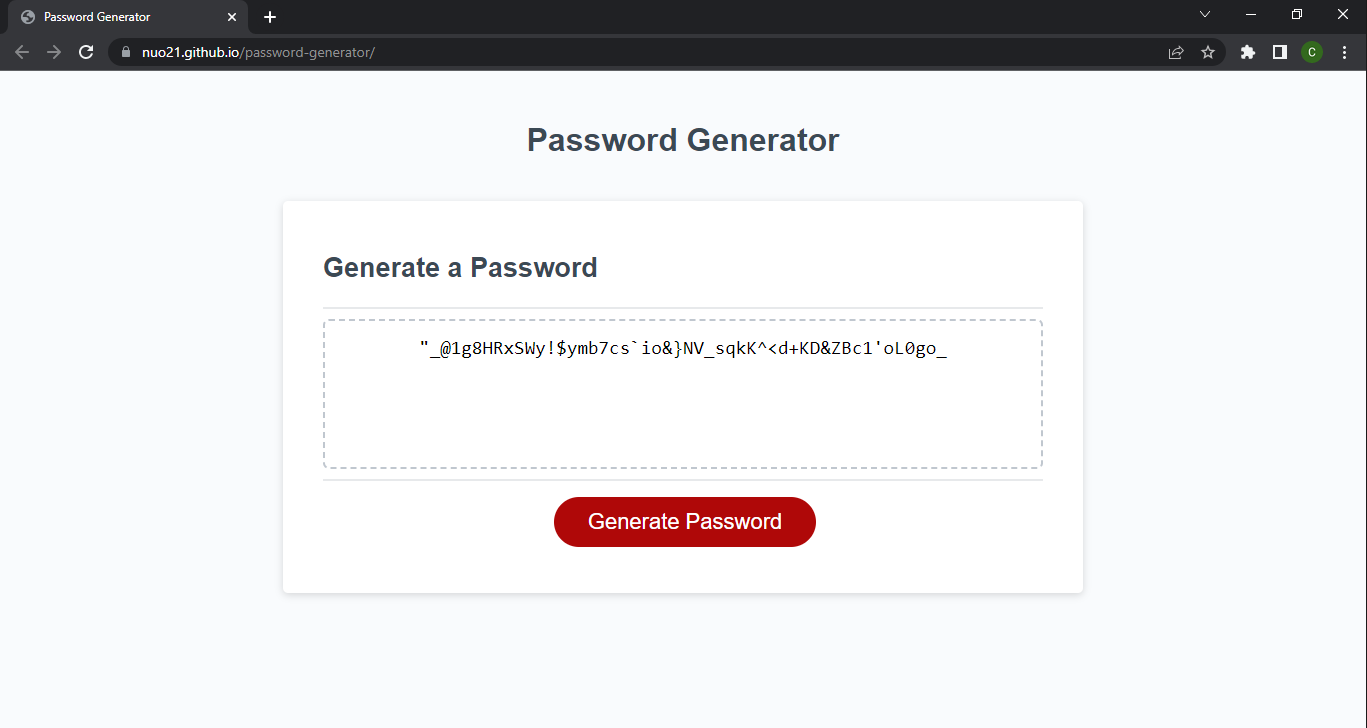 GitHub - Nuo21/password-generator: Week 3 Challenge - Password Generator