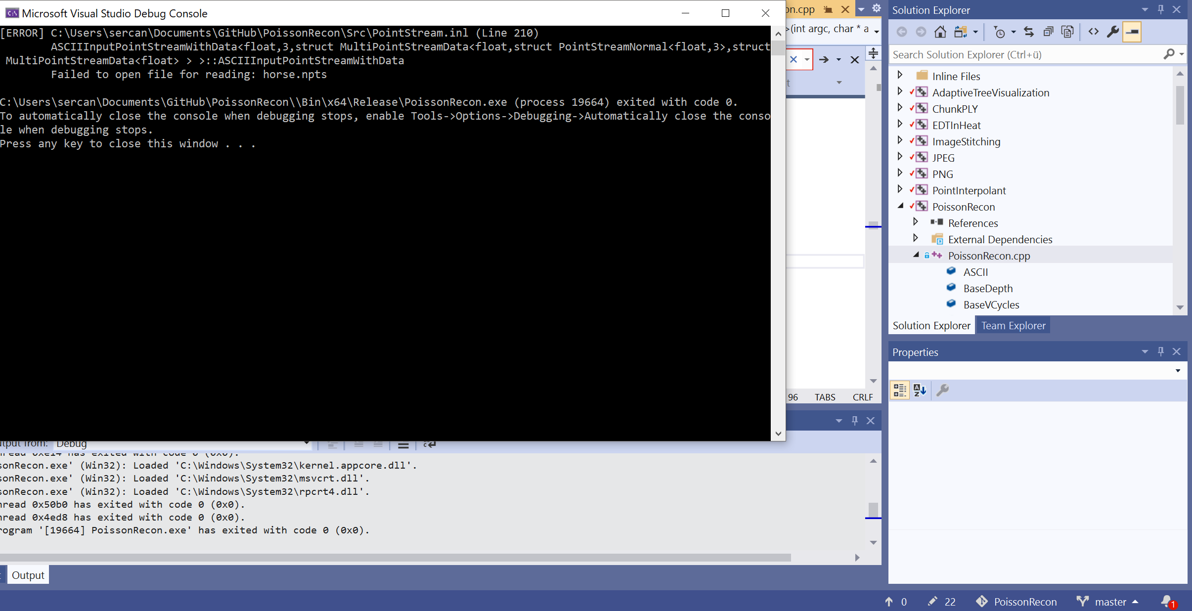 Running examples for PoissonRecon in Visual Studio 2019 · Issue #150 ...