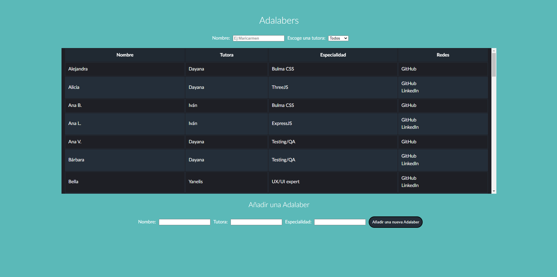 GitHub - ElenaRentero/adalab-project: Proyecto realizado con React sobre las compañeras de la ...