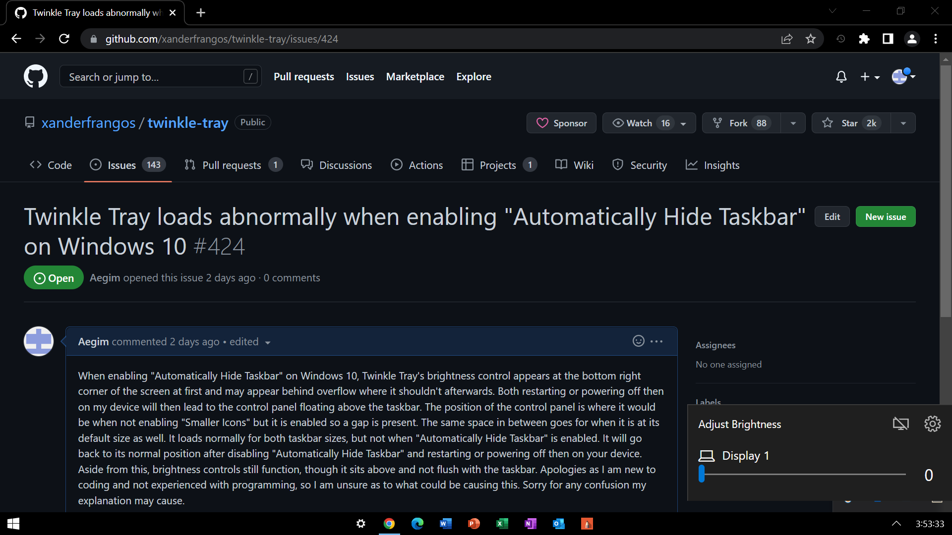 Twinkle Tray loads abnormally when enabling "Automatically Hide Taskbar ...