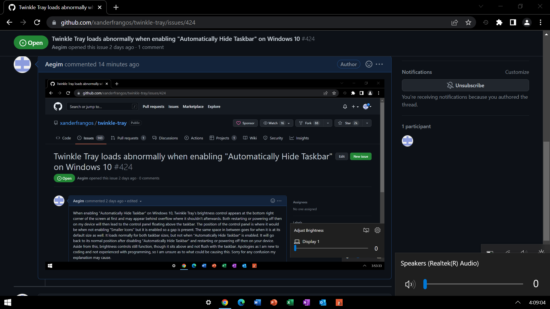 Twinkle Tray loads abnormally when enabling "Automatically Hide Taskbar ...