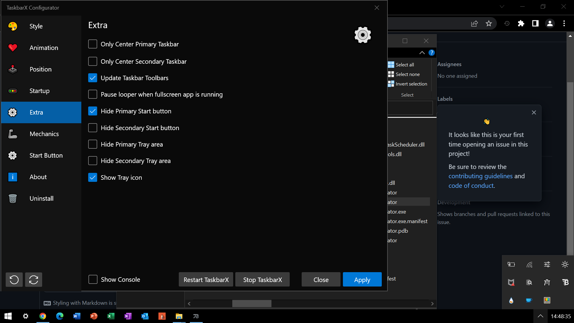 I tried to add a TaskbarX tray icon but my taskbar freaks out over it ...