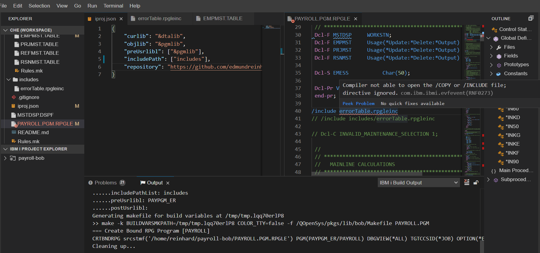CRTBNDRPG does not seem to respect includePath in iproj.json · Issue #71 · IBM/ibmi-bob · GitHub