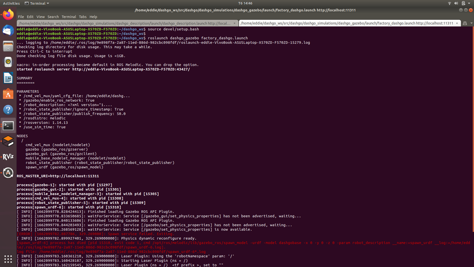 Spawn service failed. Exiting. · Issue #1 · AIR-Hust/dashgo_simulations · GitHub