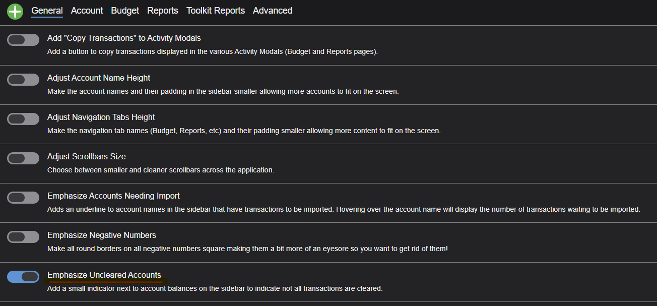 Uncleared indicator not showing for the "Emphasize Uncleared Accounts" toggle · Issue #2996 ...