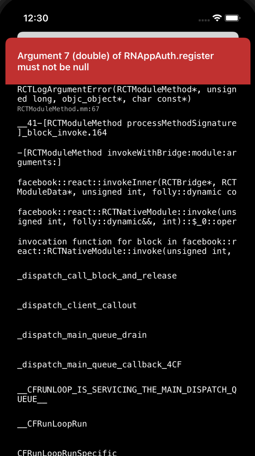 Ios Register Method Argument 7 Double Of Rnappauth Register Must Not Be Null · Issue 790